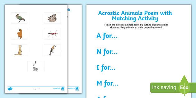 Acrostic Poems About Animals | EYLF | Cut & Stick | Twinkl