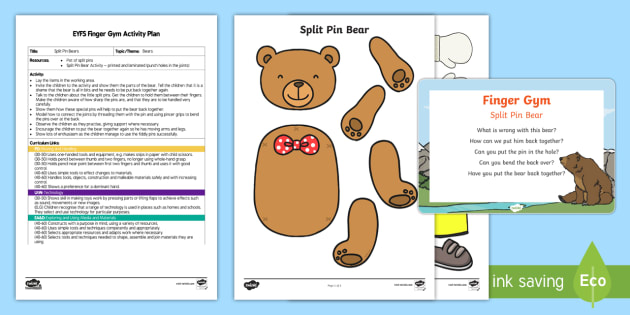 EYFS Split Pin Bears Finger Gym Plan and Resource Pack