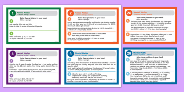 Mental Maths Challenge Cards Polish Translation-Polish-translation