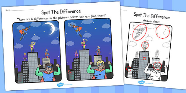 Superheroes Spot the Difference Activity (teacher made)