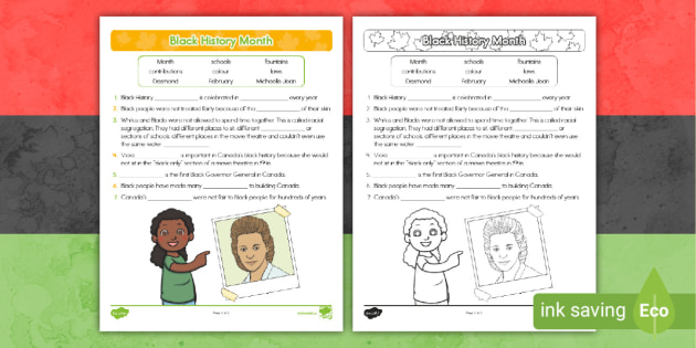 Black History Month in Canada Cloze Vocabulary Activity