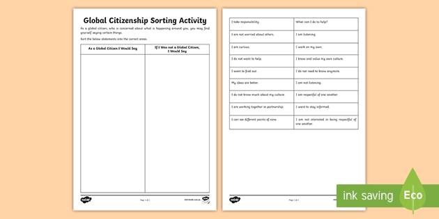 Global Citizenship Sorting Activity (teacher made)