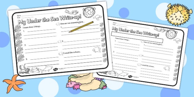 Under the Sea Write Up Worksheet