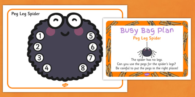 Peg Leg Spider Busy Bag Prompt Card and Resource Pack