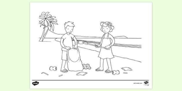 FREE! - Children Picking Up Litter Colouring | Colouring Sheets