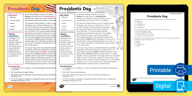 6th Grade Presidents Day Fact File | Vocabulary | Twinkl