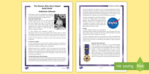 The Women Who Helped to Build NASA - Katherine Johnson Fact File - STEM