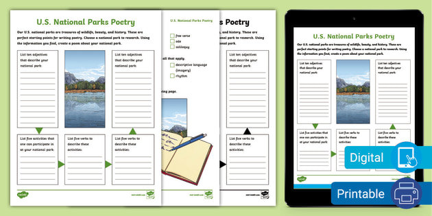 U.S. National Parks Poetry Writing Activity (teacher made)