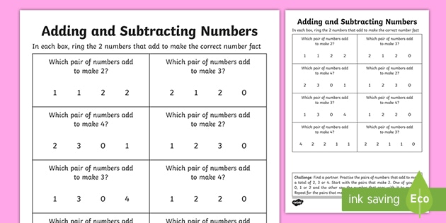 Number Facts Finding Pairs Worksheet 2-4 (teacher made)