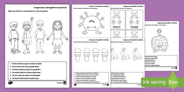 Comprehension Coloring With Four Key Words Activity