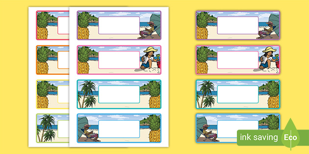 Tropical Pineapple Tote Tray Labels