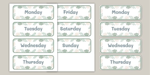 👉 Botanical-Themed Days of the Week Display Cards