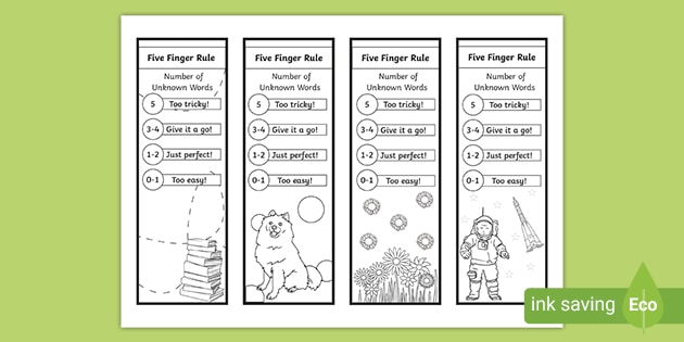 Five Finger Rule Colouring Bookmarks (teacher made)