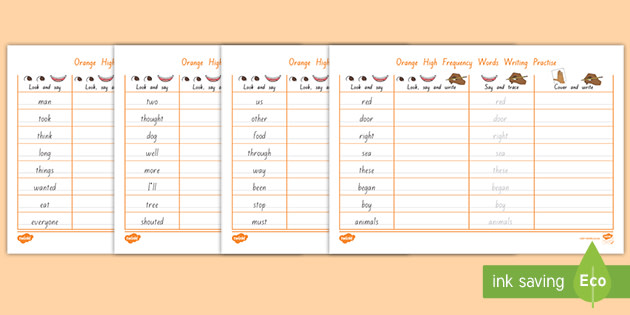 New Zealand Orange Sight Words Writing Practice