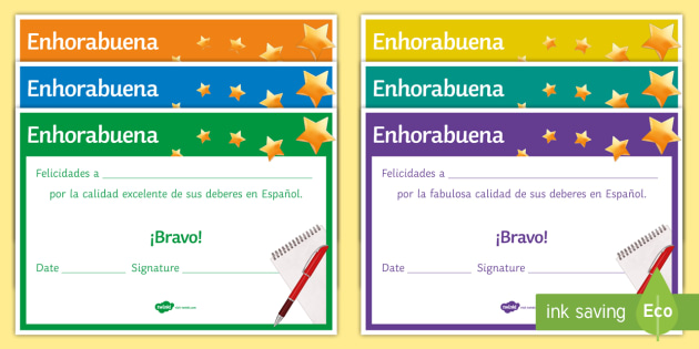 Spanish End of Year Homework Award Certificate