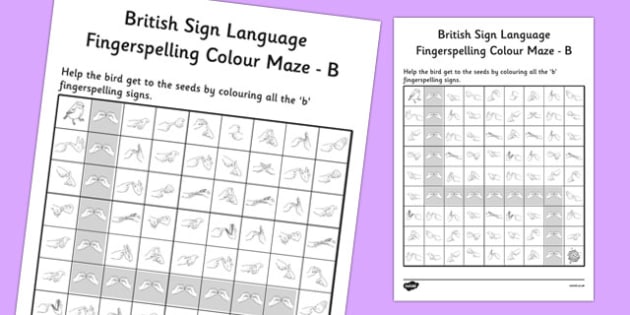 British Sign Language Fingerspelling Colour Maze B