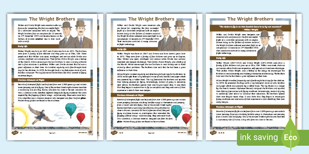UKS2 The Wright Brothers Differentiated Reading Comprehension Activity