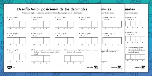 Hojas De Trabajo De Valor Posicional Y Decimales Valor Posicional