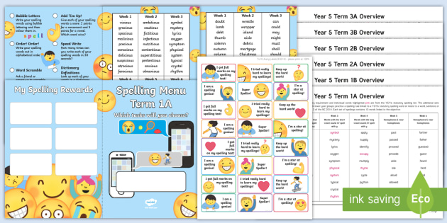 😊 Year 5 Emoji Themed Spelling Menu Pack (teacher made)