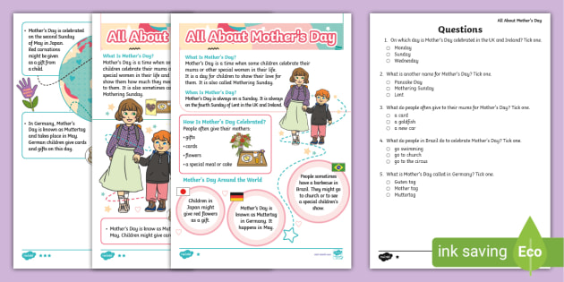 KS1 Mother's Day Differentiated Reading Comprehension Activity