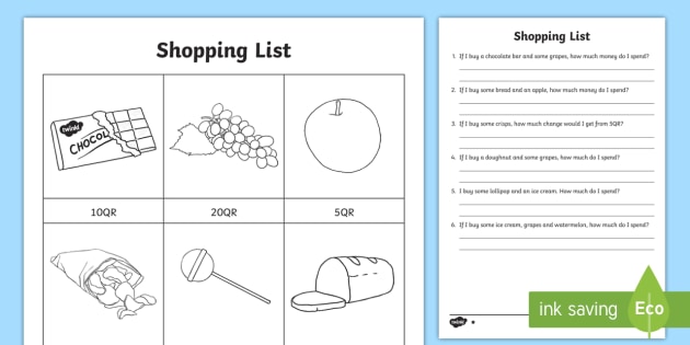 Shopping List QR Differentiated Worksheets (teacher made)