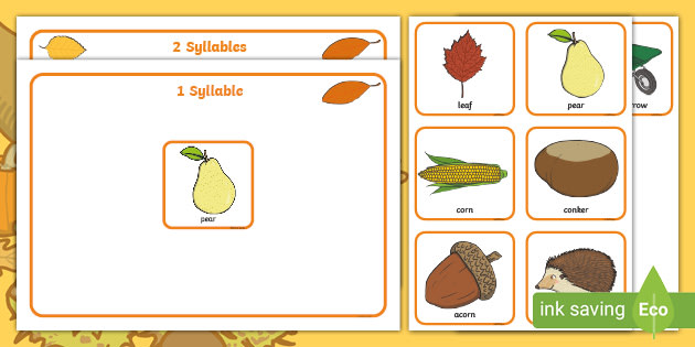 Autumn-Themed Syllable Sorting Activity