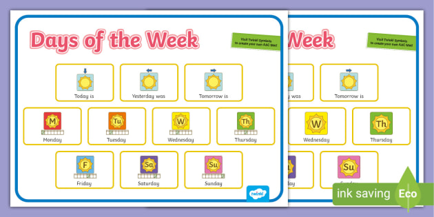 Twinkl Symbols: Days of the Week AAC Mat (teacher made)