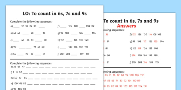 Counting in 6 7 and 9 Worksheet