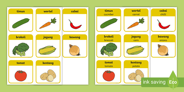 Vegetables Vocabulary Cards Indonesian
