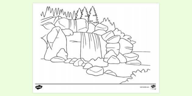 FREE! - Waterfall With Background Colouring | Colouring Sheets
