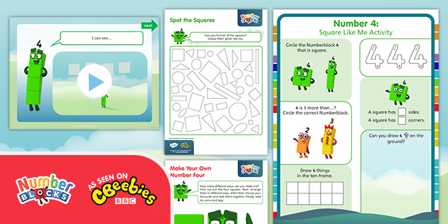 👉 Numberblocks: Number Four Square Like Me Resource Pack