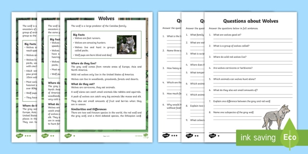 * NEW * Wolves Differentiated Reading Comprehension Activity ...