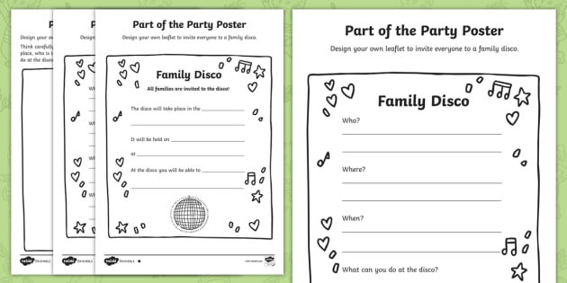 Part of the Party Disco Poster Differentiated Worksheets - Originals, KS1