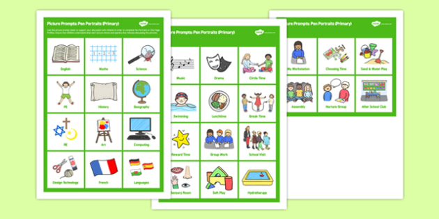 Picture Prompt Sheet for Pen Portraits Primary Version