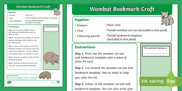 FREE! - Wombat Bookmark Craft Activity (Teacher-Made)
