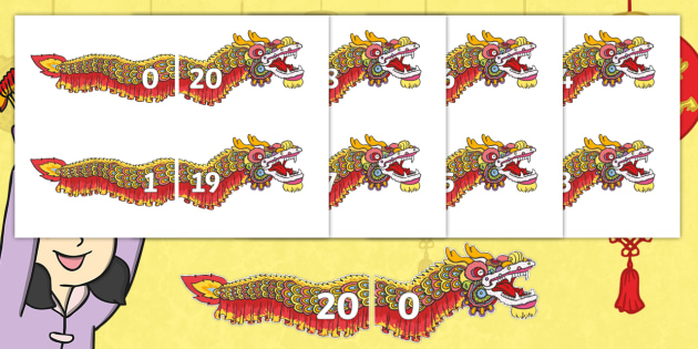 Chinese New Year Number Bonds to 20 Dragon Cut-Outs