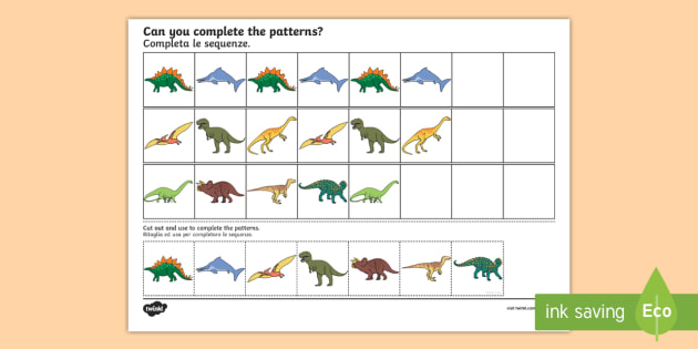 Dinosaur Complete the Pattern Worksheet / Worksheet English/Italian ...