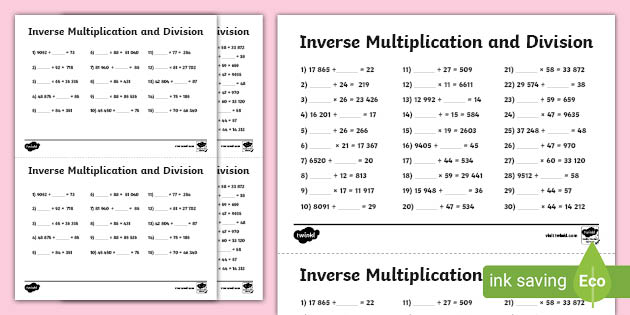 Inverse Operations Multiplication Worksheet Education Com Year 5 6 