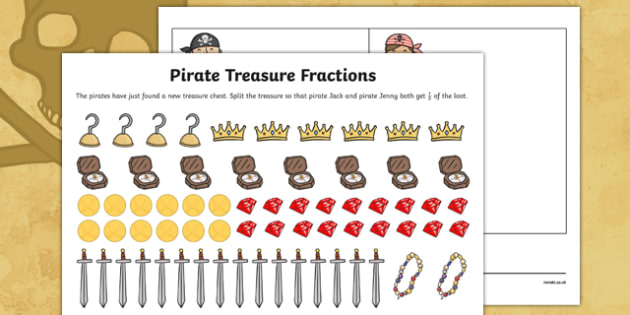 Pirate Treasure Fractions Find a Half Worksheet / Worksheet