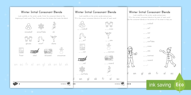Winter Initial Consonant Blends Differentiated Activities