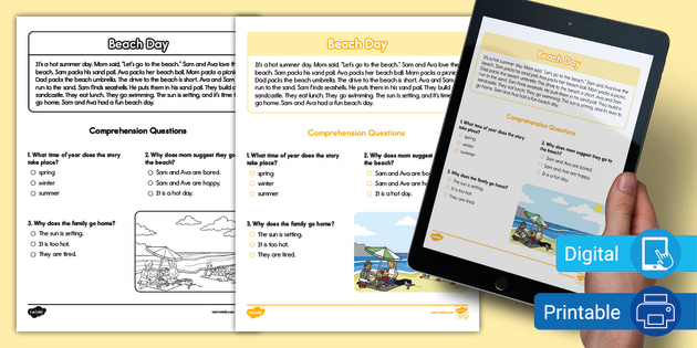 Kindergarten Beach Day Reading Passage Comprehension