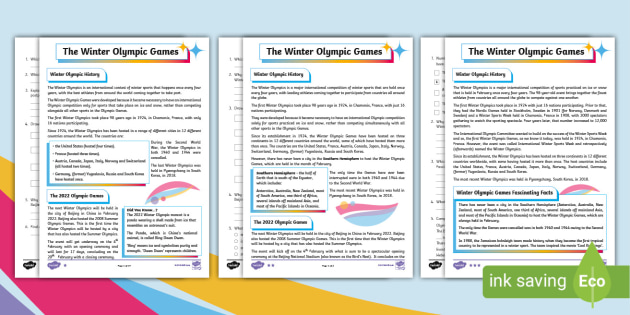 UKS2 Winter Olympics Differentiated Reading Comprehension Activity
