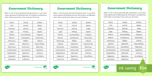 Government Dictionary Worksheet (teacher made)