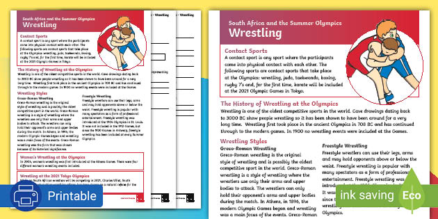 Olympic Wrestling Comprehension Worksheets | South Africa