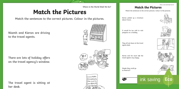 Where in the World Shall We Go? Picture Word Matching Worksheet / Worksheet