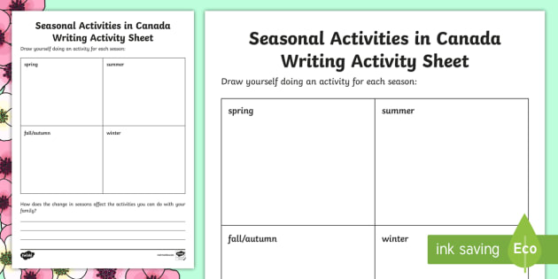 Seasonal Activities in Canada Writing Worksheet / Worksheet