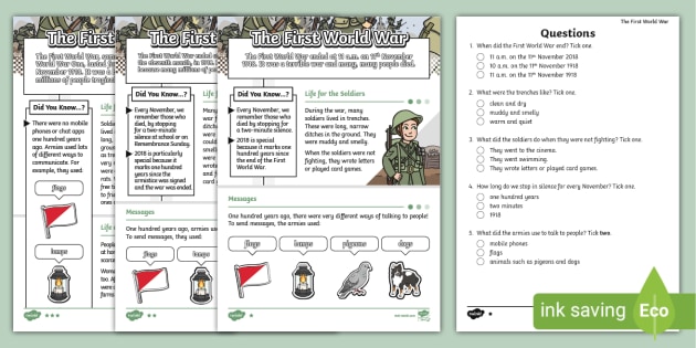 WW1 stories (KS1) Differentiated Reading Activity