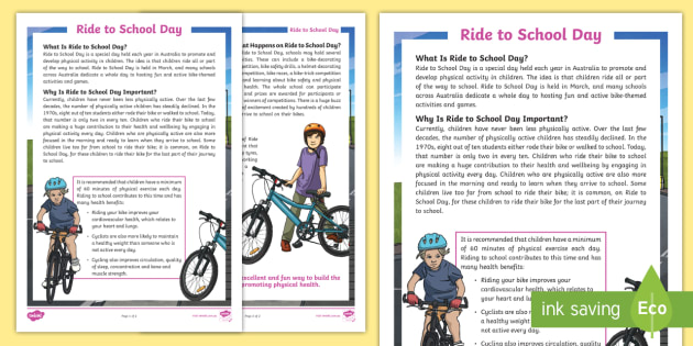 Ride to School Day Fact Sheet (teacher made)