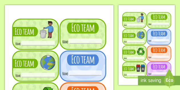 Eco Team Editable Badges - badge, edit, recycle, reuse, stickers