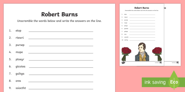 Robert Burns Word Unscramble